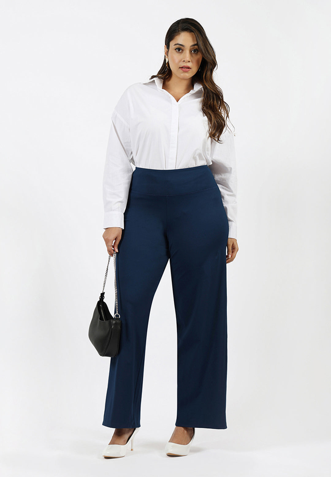 High Waisted Wide Legged Pants with Adjustable Drawstring and 2 Pockets
