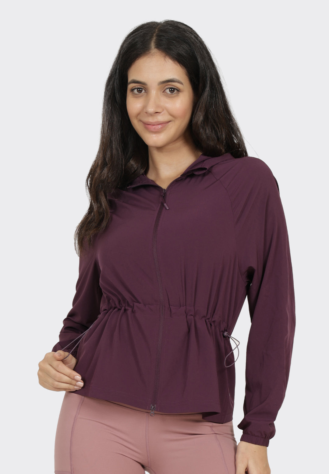 Lightweight Packable Polyester Jacket with Back Pocket & Ponytail Hole