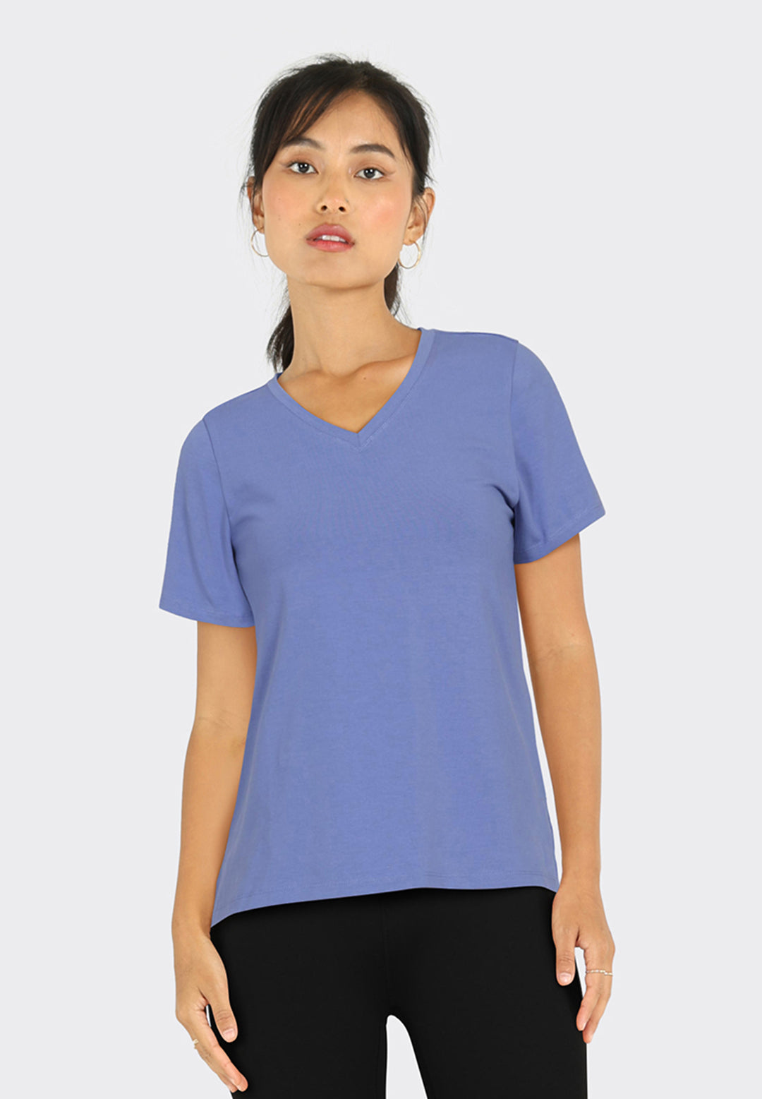 Regular Fit V-neck Cotton T-shirt with Short Sleeves